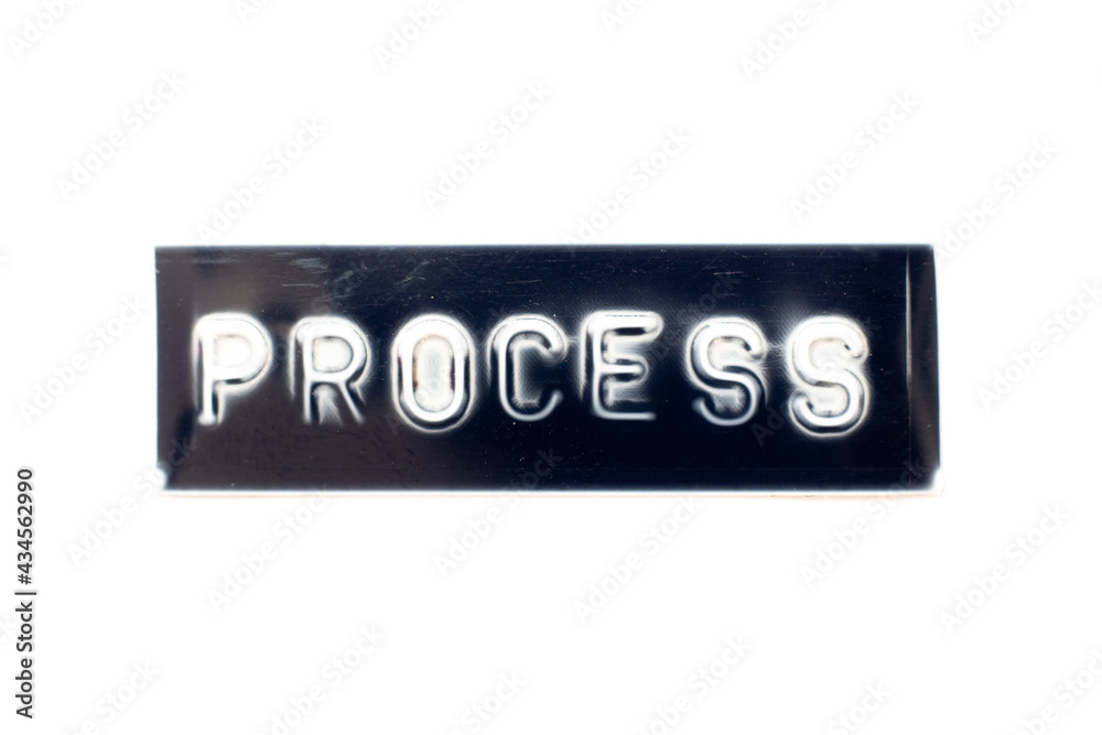 Embossed letter in word process on black banner with white background ...