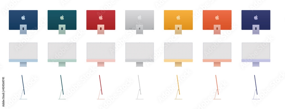 Set of realistic mockups of the new iMac 24 in all colors on an ...