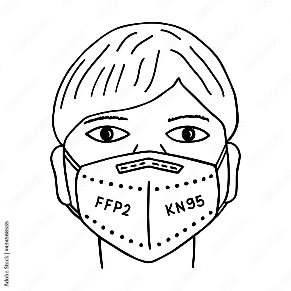 Person wearing FFP2 oder KN95 protective mask without a valve, with ...