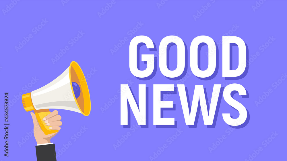 Good news announce megaphone hand holding cartoon attention. Great news ...