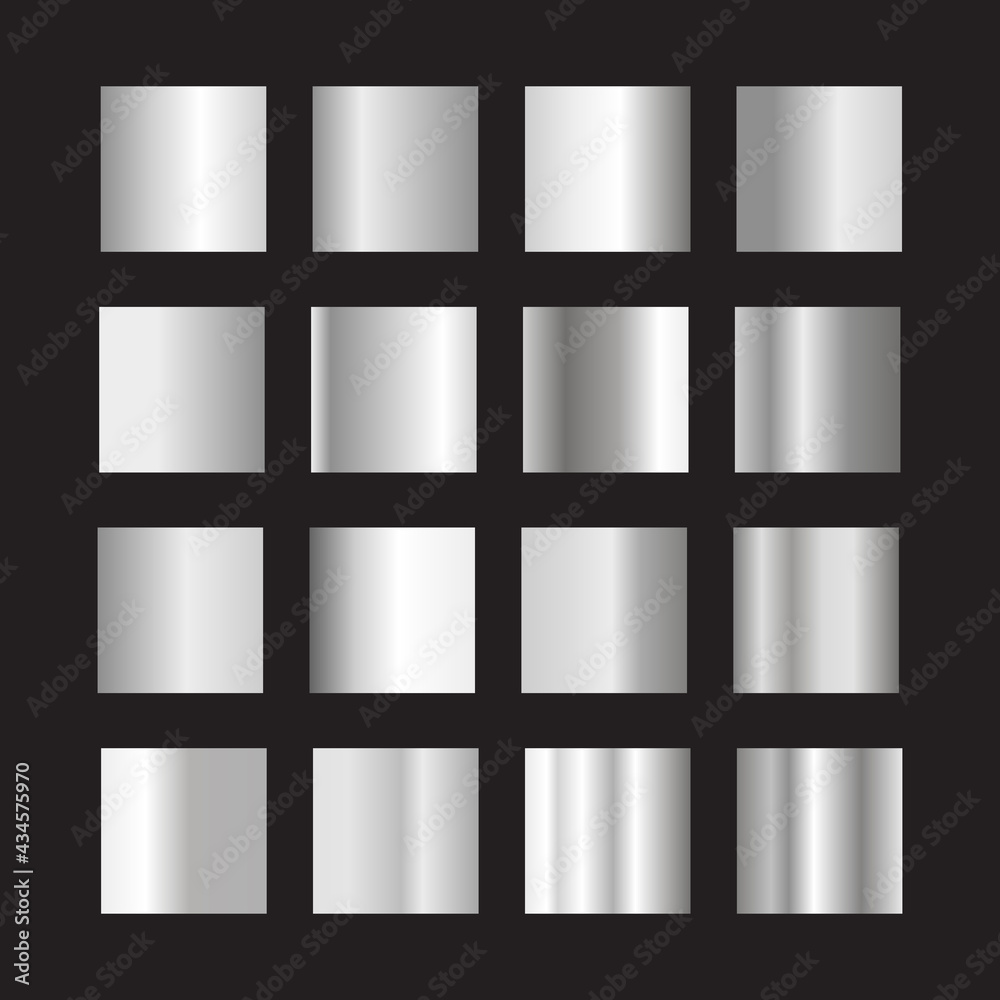 silver gradient color swatches set isolated on black background for ...
