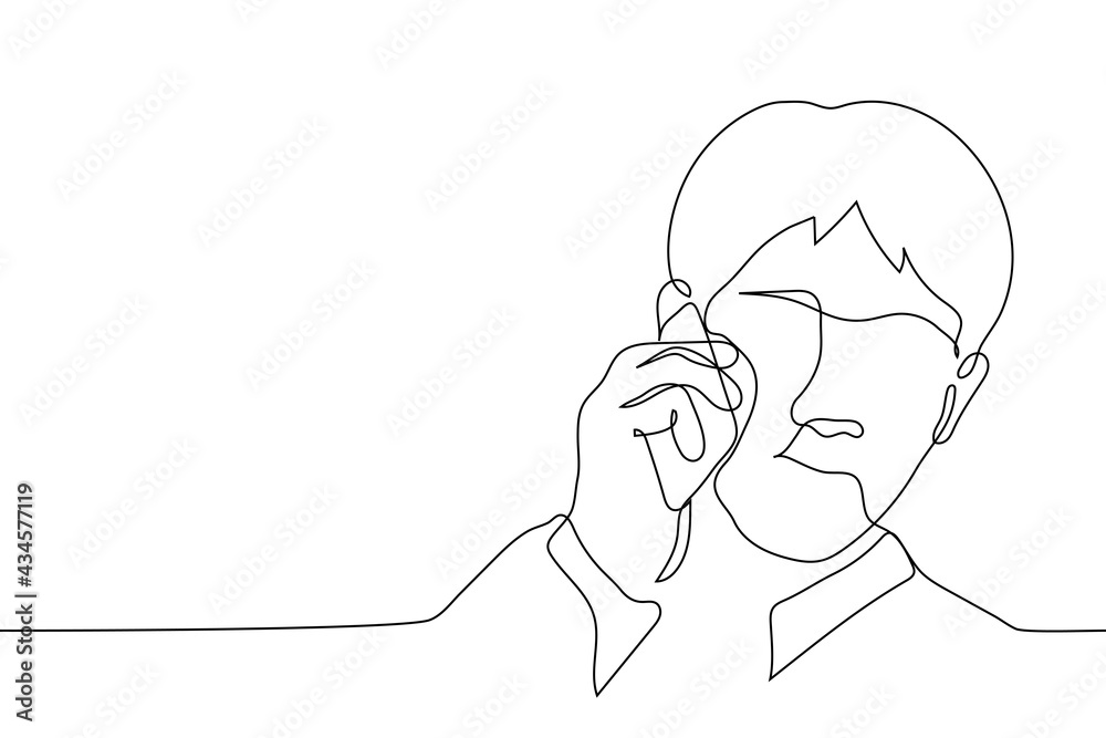 man speaks on the phone - one line drawing vector. one line portrait of ...