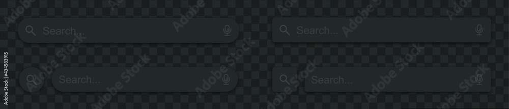 Set of search bar with falling shadow on dark transparent background ...