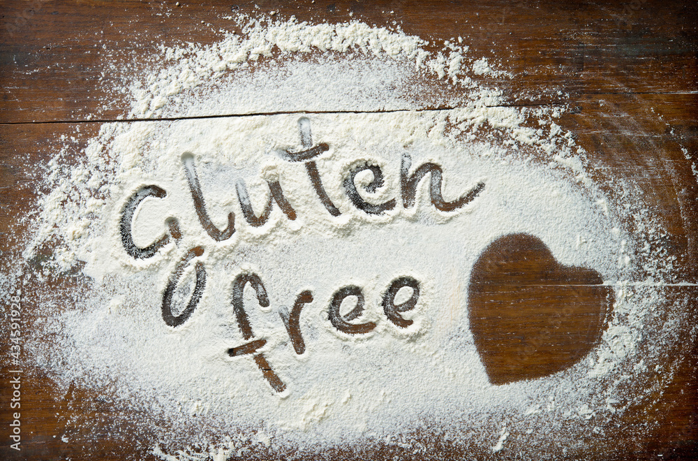 Baking background with heart shape from flour on the wooden table Stock ...