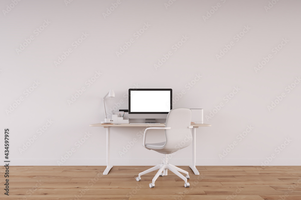 interior design for working area with Destop computer screen on wood ...