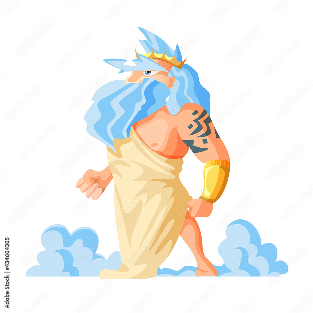 Greek god and goddess vector illustration series, Zeus, the Father of Gods and men. Epic old man ...