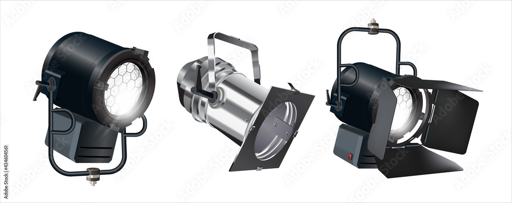 Set of realistic vector floodlights, soffits, studio lights ...