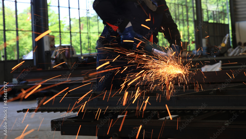 Selective focus the orange grinding fire platter , metal grinding ...