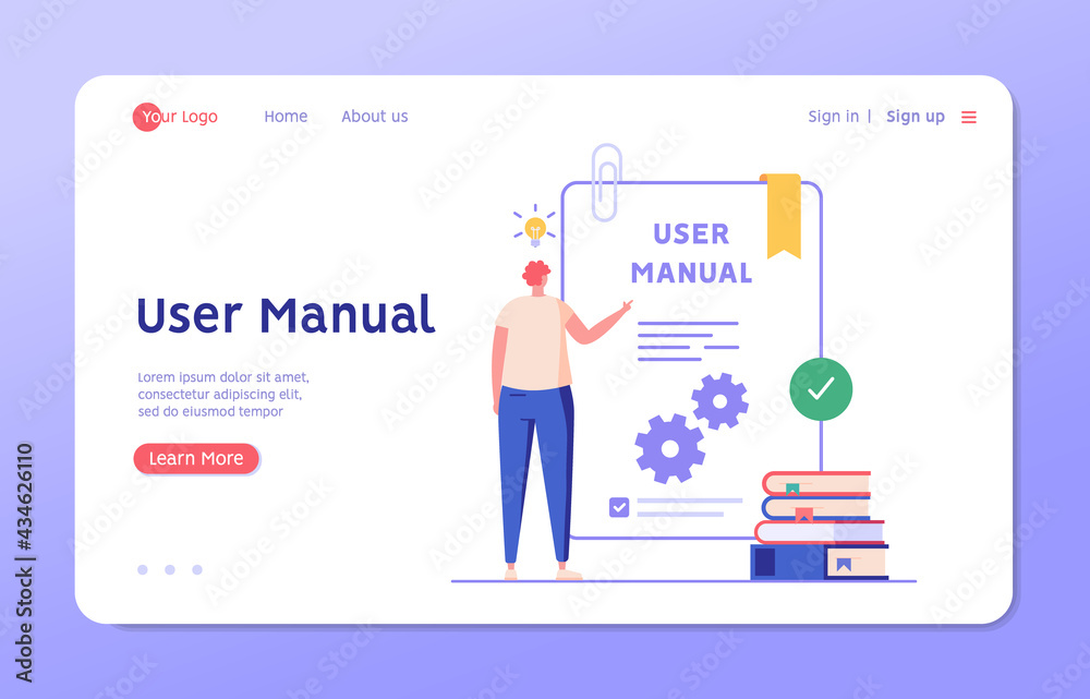 Vettoriale Stock Man read user manual book. User reading and writing ...