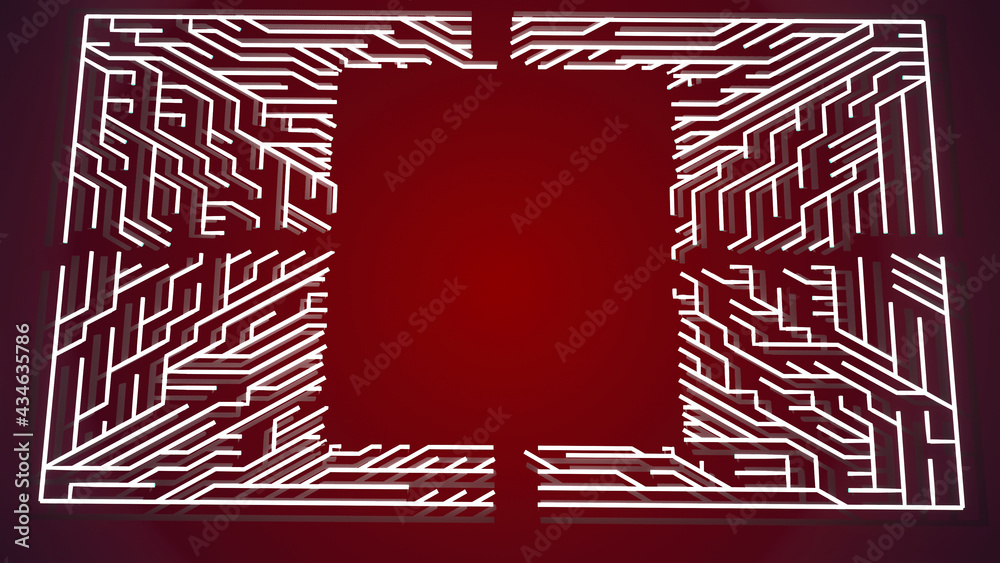 Abstract white wireframe on red bg. Ai growing geometric pattern of ...