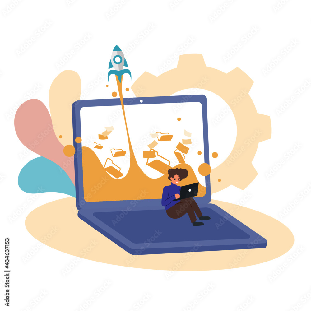 character content creator working on laptop concept of Social Media ...
