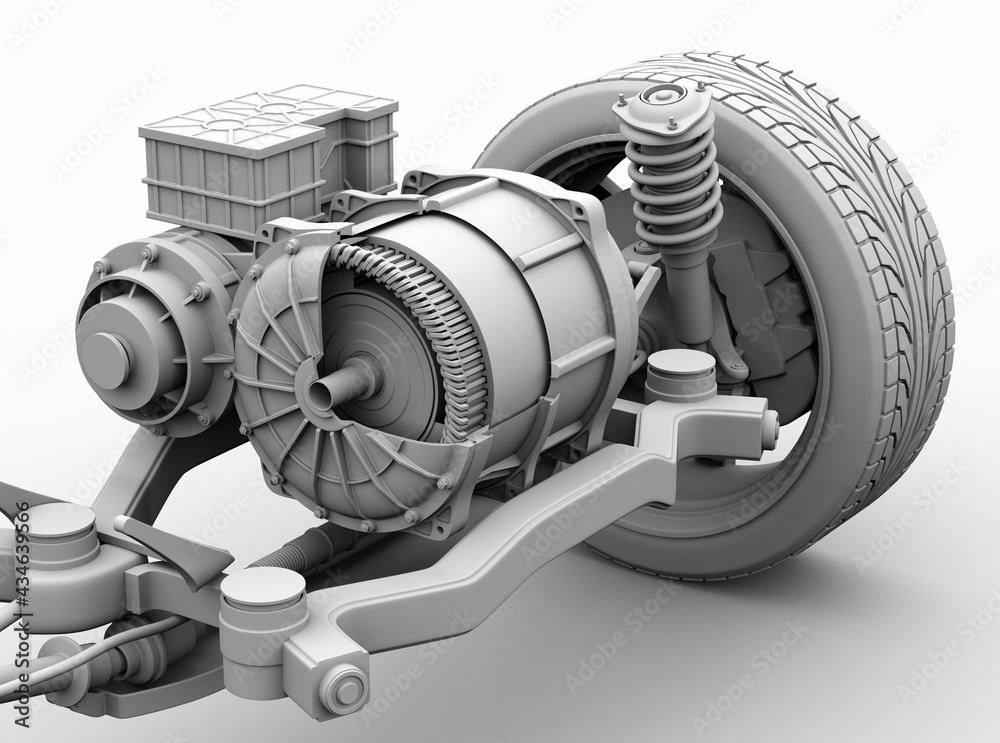 Clay rendering of Electric Vehicle Motor's cutaway view. 3D rendering ...
