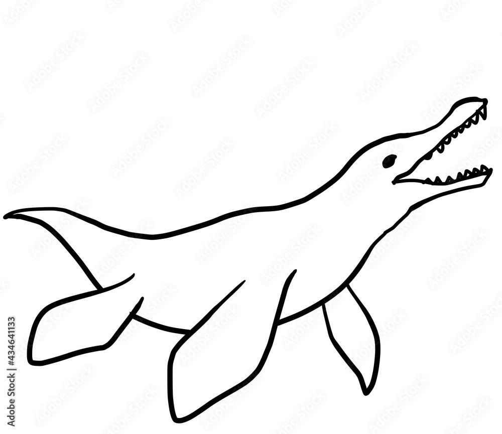 Simple and realistic Mosasaurus line drawing Stock Illustration | Adobe ...