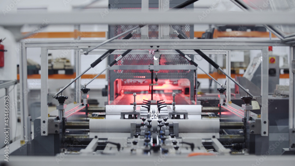 Modern automatic machine line of cardboard box. Conveyor line for the ...