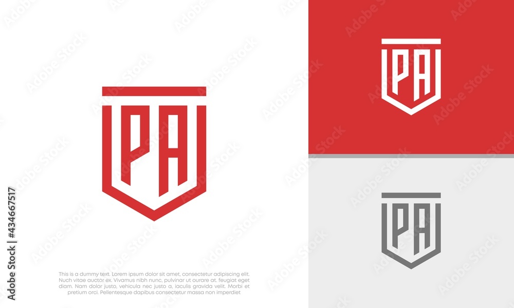 Initials PA logo design. Initial Letter Logo. Shield logo. Stock Vector ...
