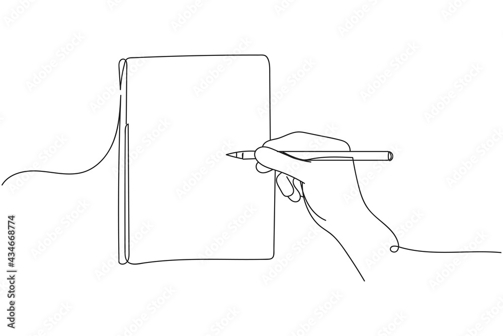 Continuous one line of diary, hand completing tasks in silhouette ...