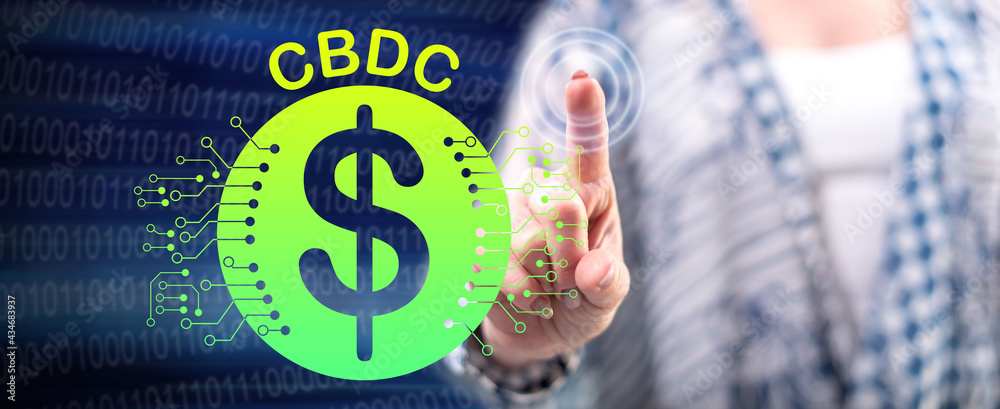 Woman touching a cbdc concept Stock Photo | Adobe Stock