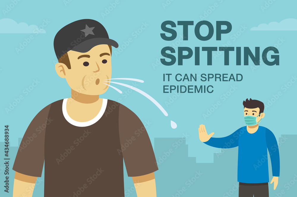 Man wearing a medical mask makes a stop gesture with his hand to ...