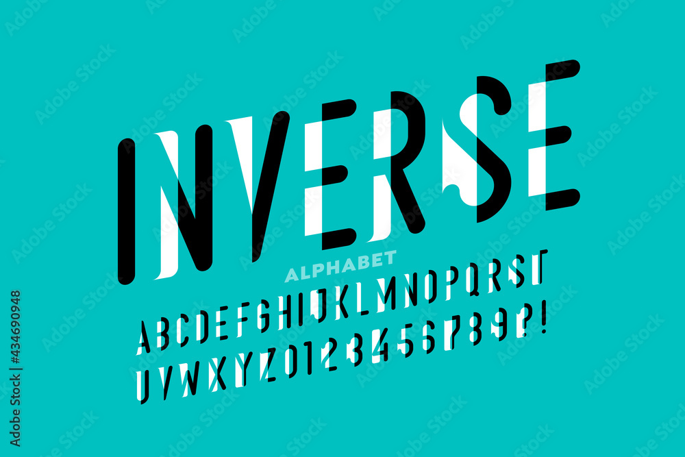 Inverse style font design, alphabet letters and numbers vector ...
