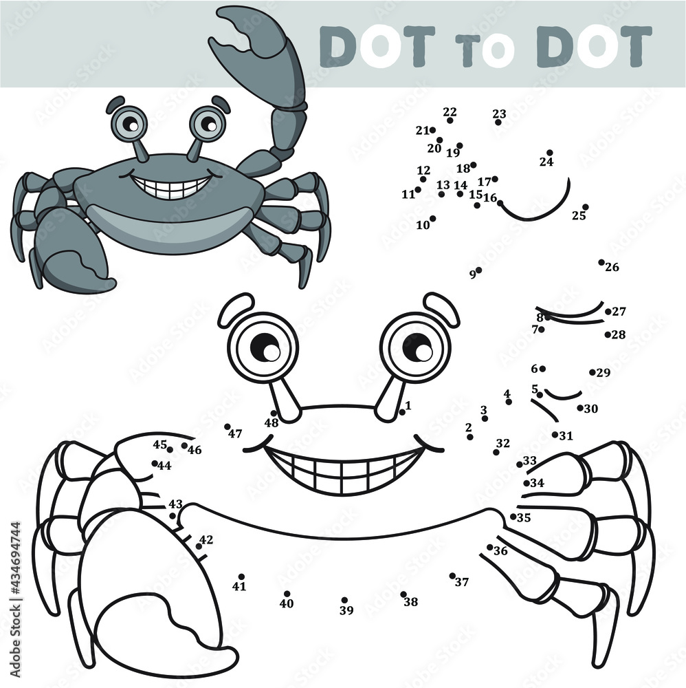 Black and white vector illustration of Cartoon the crab. Numbers game ...