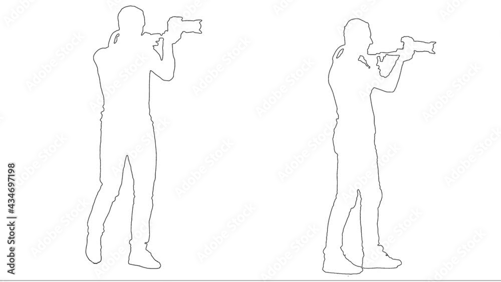 Vidéo Stock Outline sketch of cameraman steps with the camera on his ...