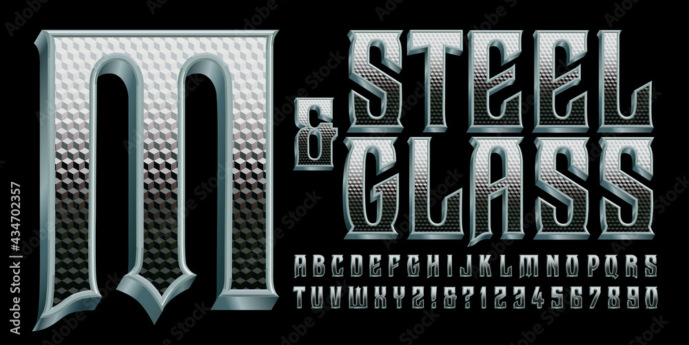 Steel and Glass is an ornate 3d style alphabet with the effects of ...