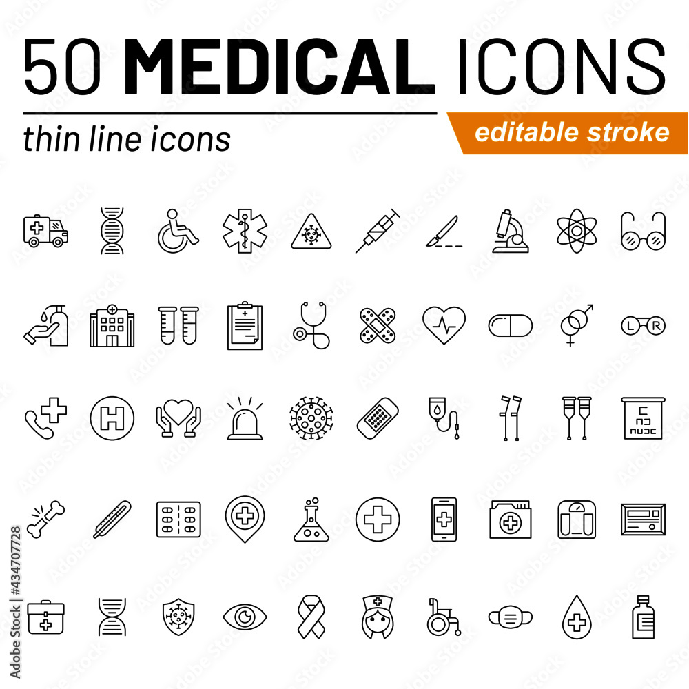 Set of Medical vector thin line icons isolated on white. High quality ...