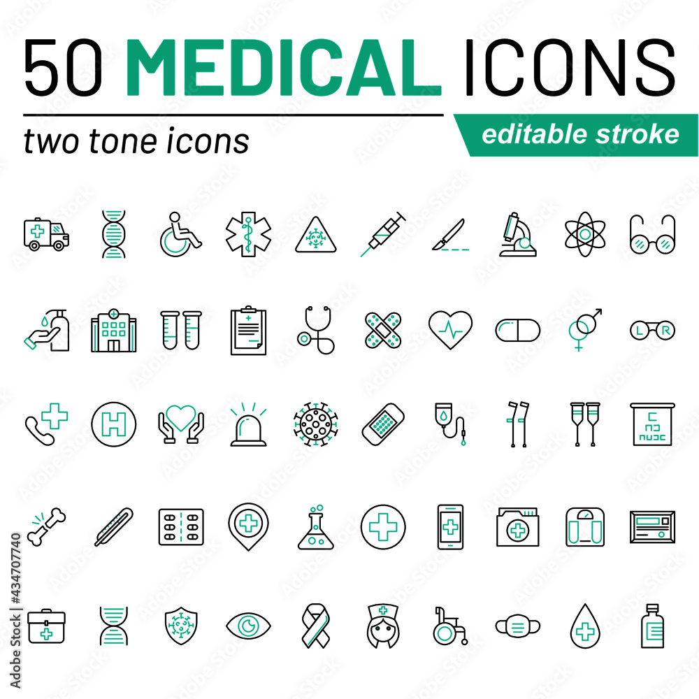 Set of Medical vector two tone line icons isolated on white. High ...