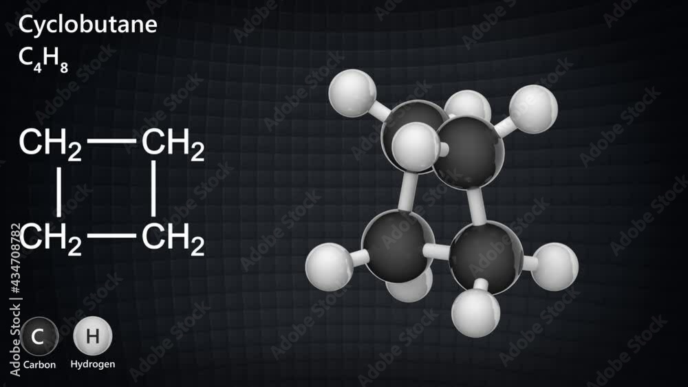 Structural chemical formula and molecular structure of Cyclobutane(C4H8 ...