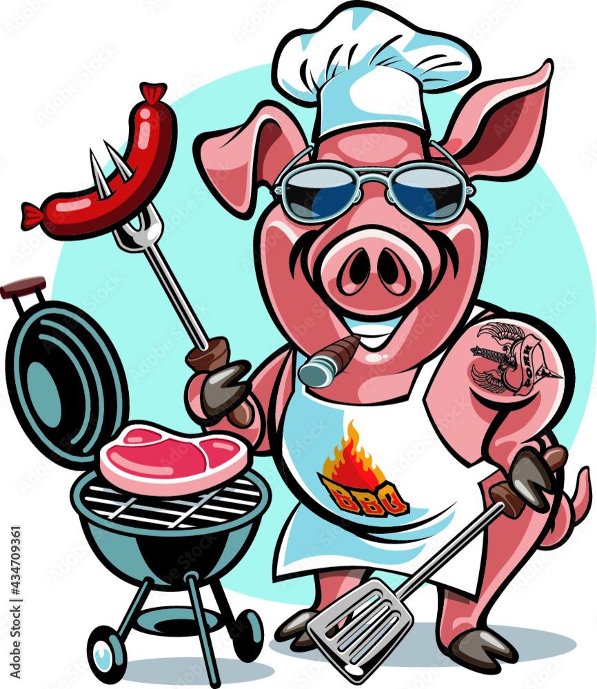 cartoon pig grilling Stock Vector | Adobe Stock