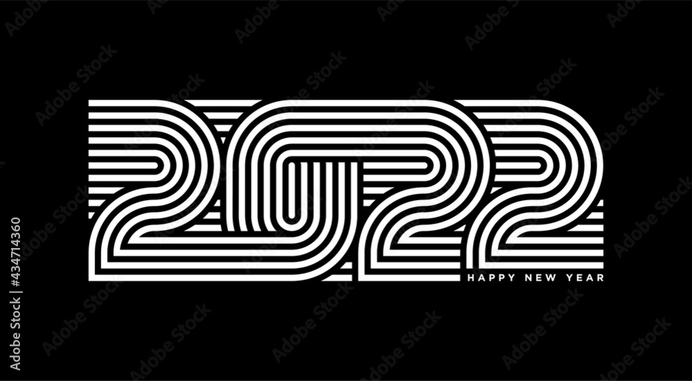 2022 outline modern design with text Happy New Year, greeting card ...
