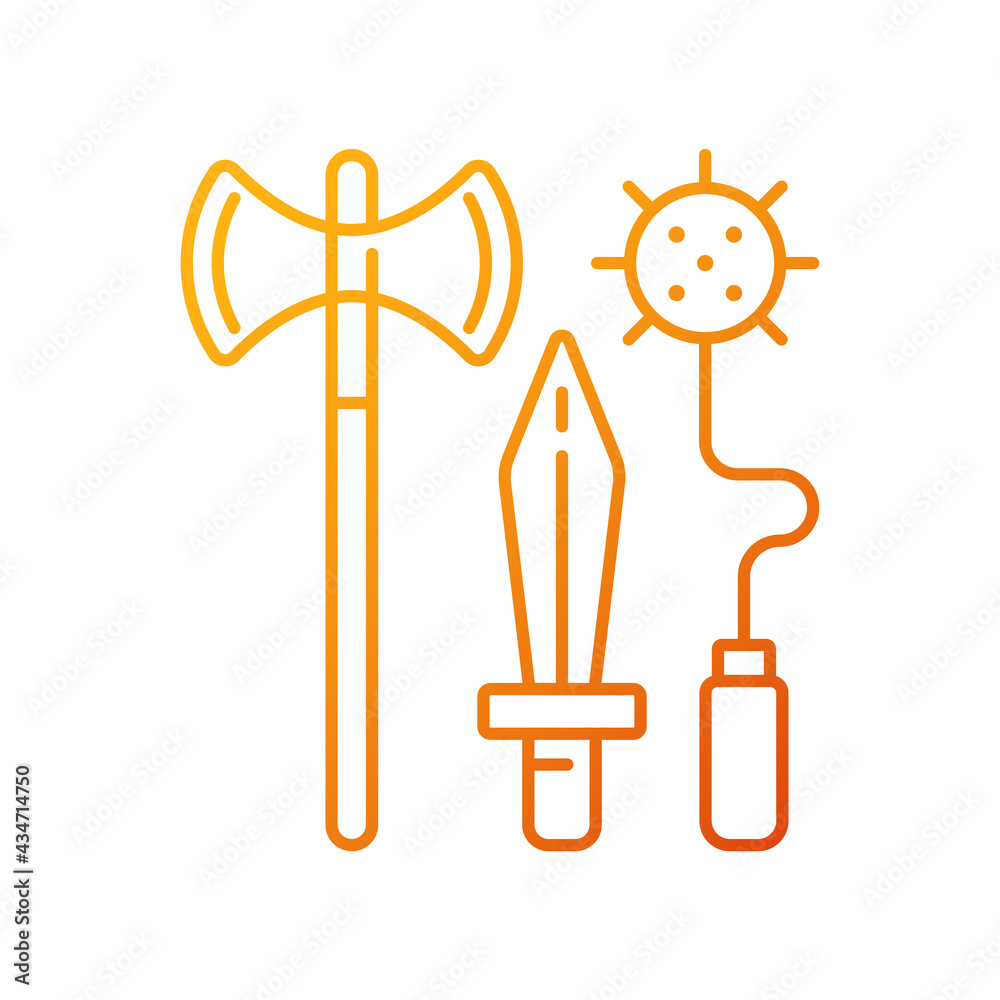 Knight weapons gradient linear vector icon. Medieval times. Arming ...