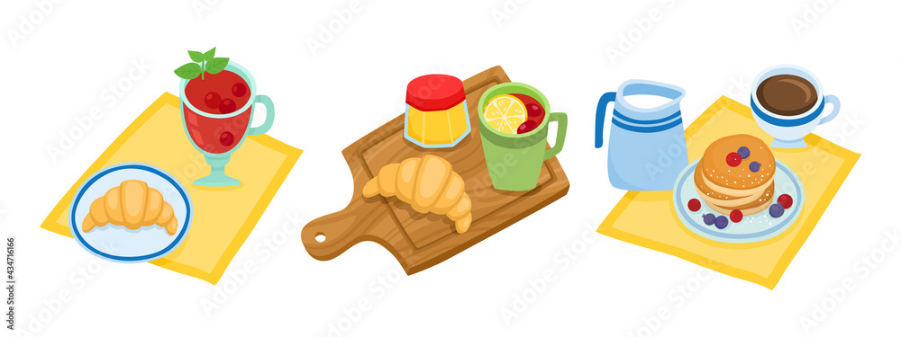 Cartoon set with different types of breakfast isolated on white Stock ...