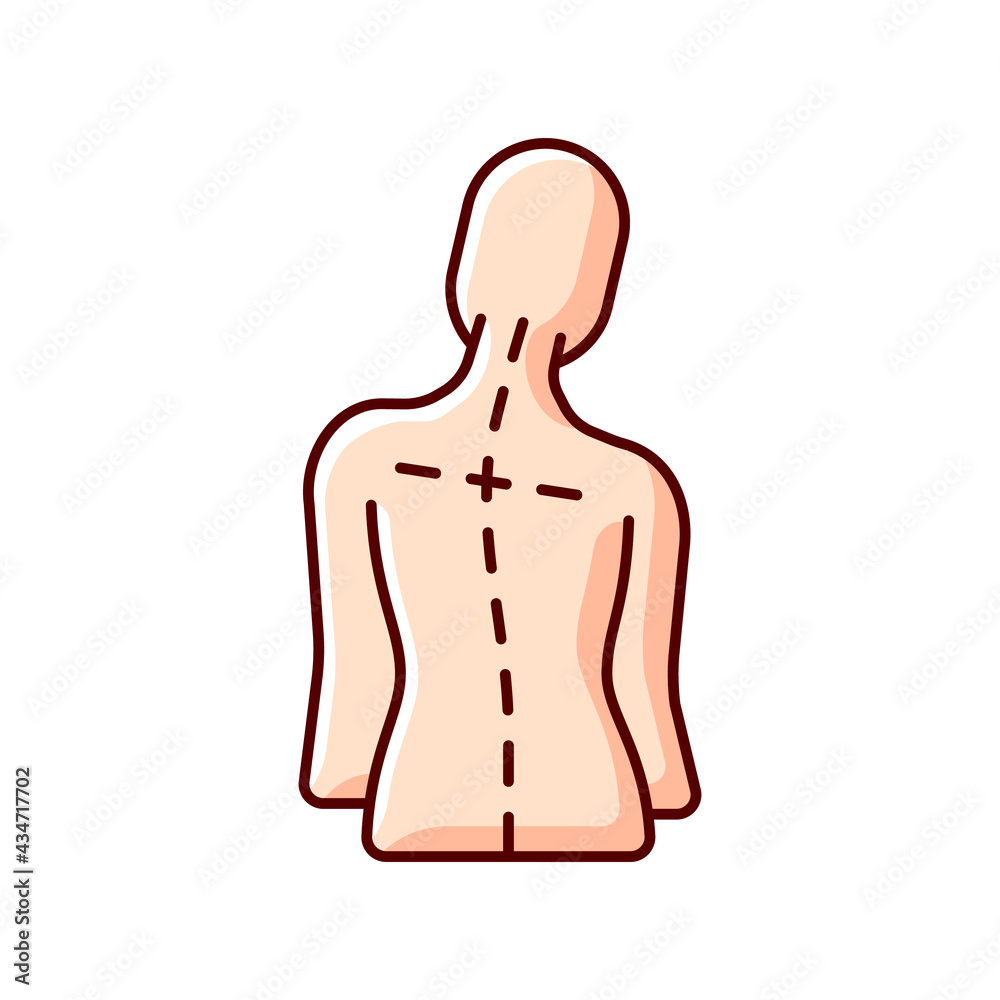 Uneven shoulders RGB color icon. Postural change. Difficulty walking ...