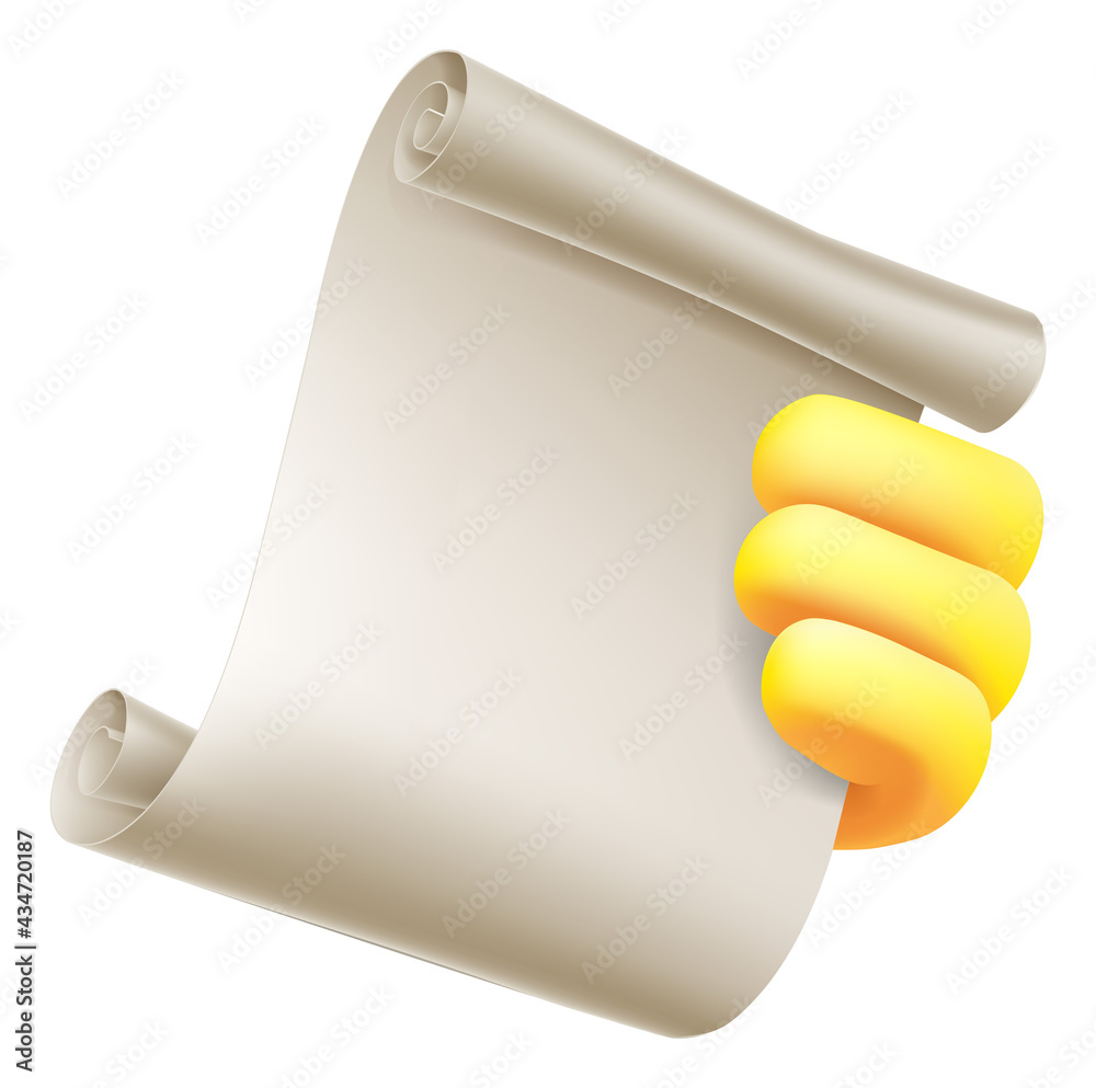 Hand Holding Paper Scroll Emoji Cartoon Icon Stock Vector | Adobe Stock