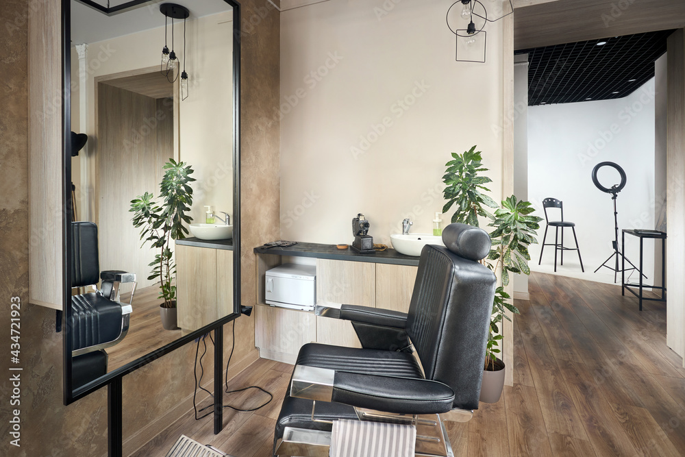 Barber shop or barbershop vintage interior design hair man salon empty ...