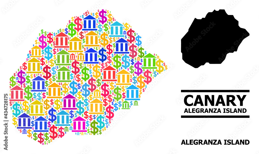 Bright colored bank and commercial mosaic and solid map of Alegranza ... Bright colored bank and commercial mosaic and solid map of Alegranza ...