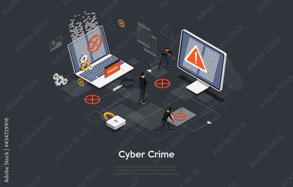Cyber Crime Conceptual Art On Dark Background. Vector Illustration In ...