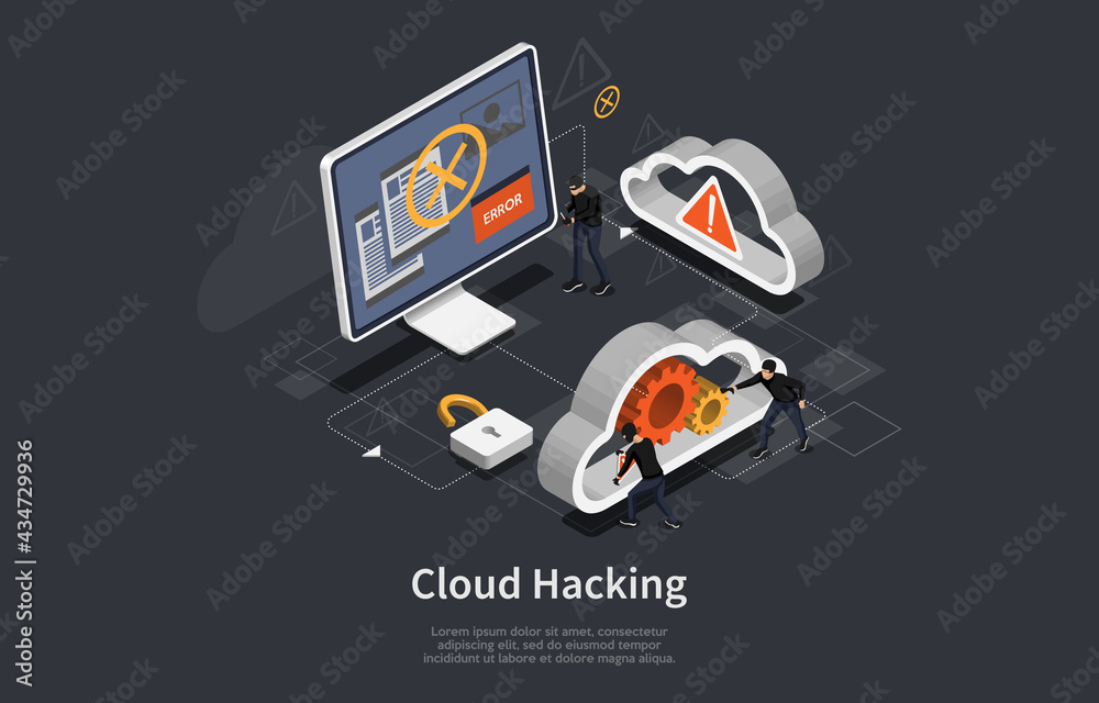 Cloud Hacking Conceptual Art On Dark Background. Vector Illustration In ...