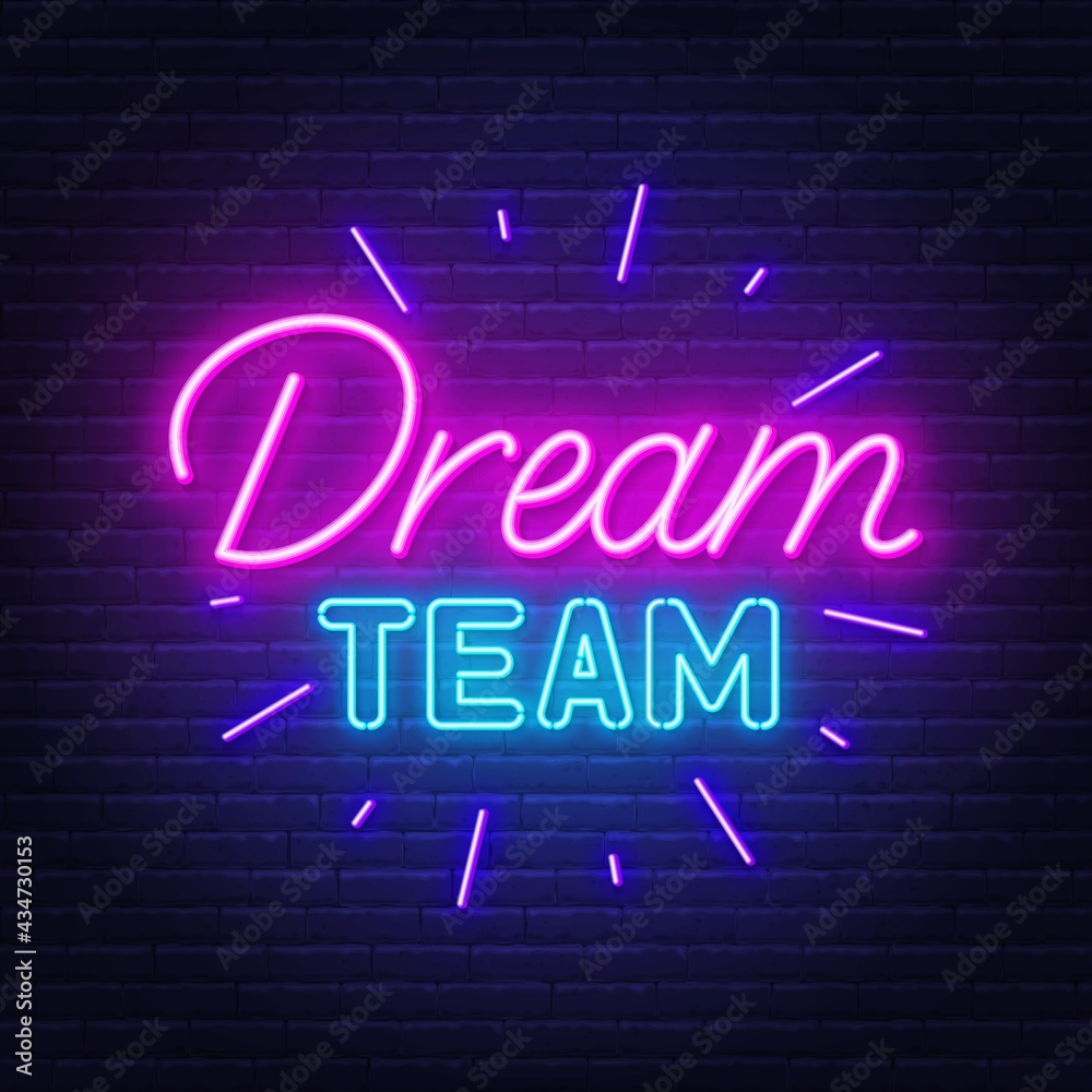 Dream Team neon sign on brick wall background. Stock Vector | Adobe Stock