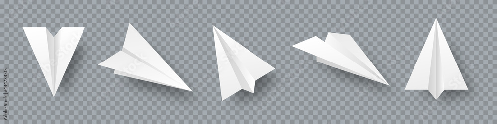 Realistic handmade paper planes collection on transparent background ...