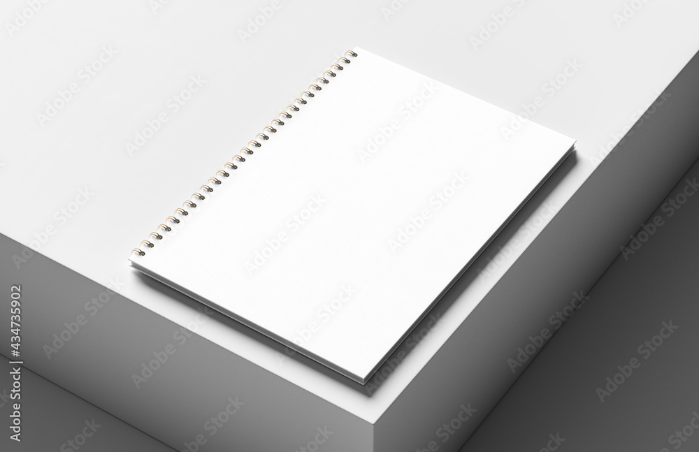Spiral binder notebook mock up isolated on modern white background. 3D ...