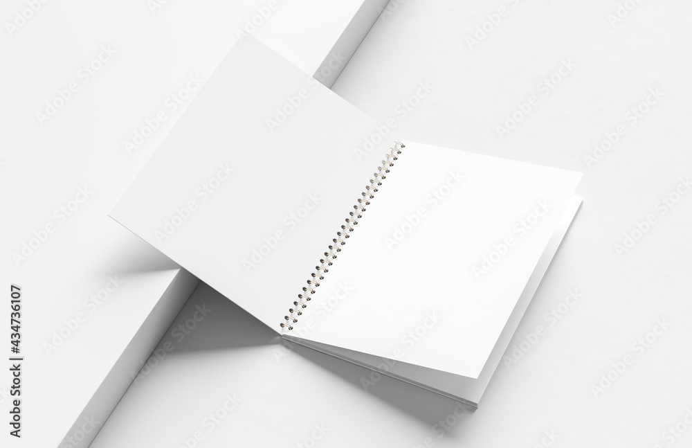 Spiral binder notebook mock up isolated on modern white background. 3D ...