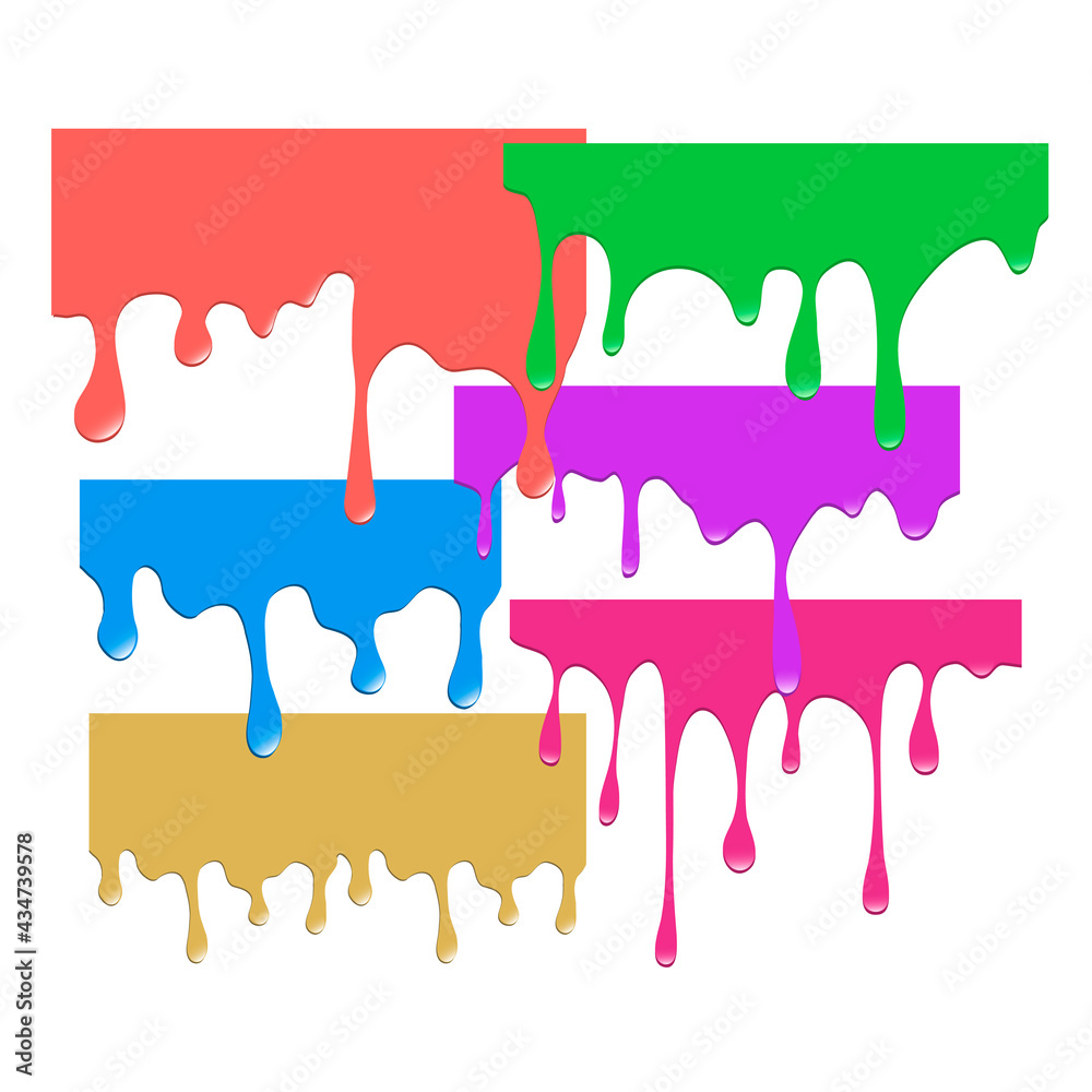 Set of dripping colorful paints. Dripping liquid. Fluid fluid. Spilling ...