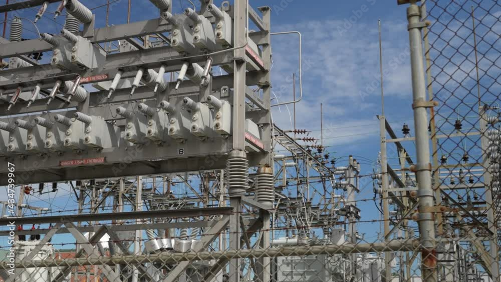 Electricity power grid substation transformers in downtown Ranson, WV ...
