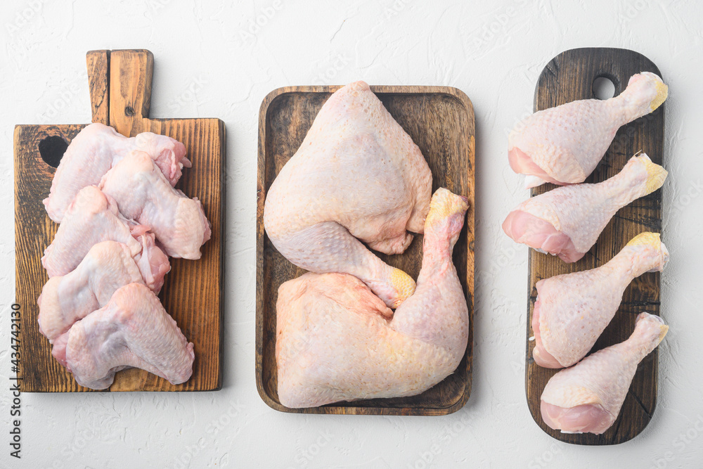 Fresh chicken meat cuts Farm poultry meat, on wooden cutting board, on ...