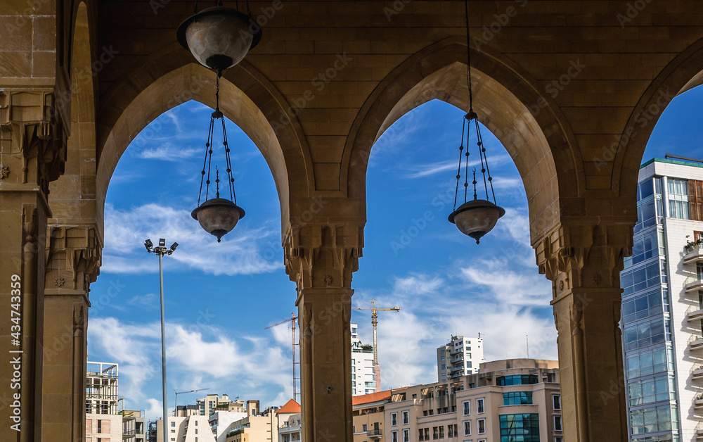 Pillars of Mohammad Al-Amin or simply Blue Mosque in Beirut, capital of ...