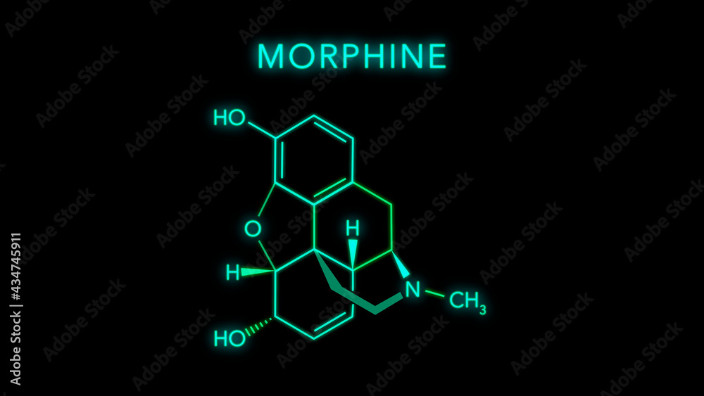 Morphine Molecular Structure Symbol on black background Stock ...