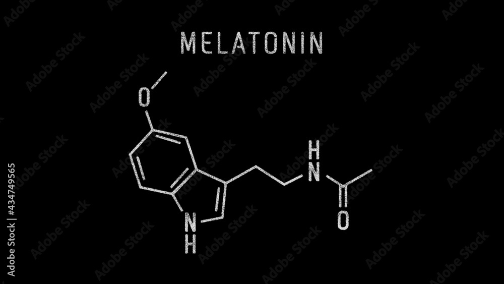 Melatonin Molecular Structure Symbol Sketch or Drawing on black ...