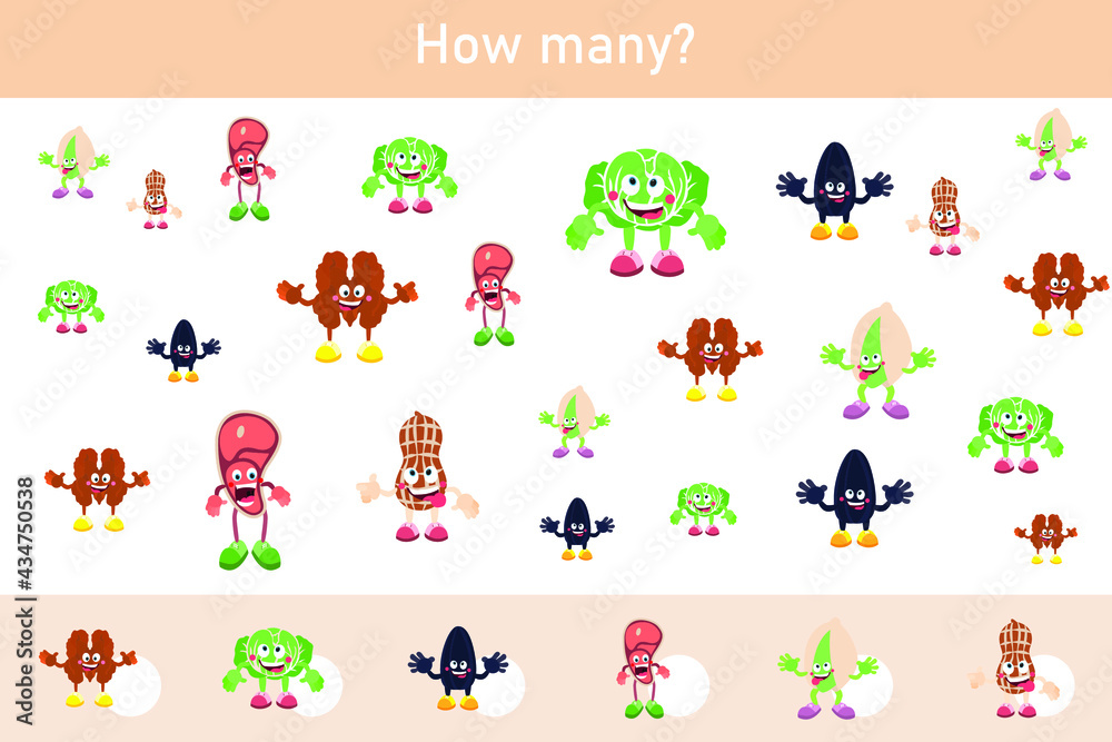 Educational game for children. Counting food. Count how many elements ...
